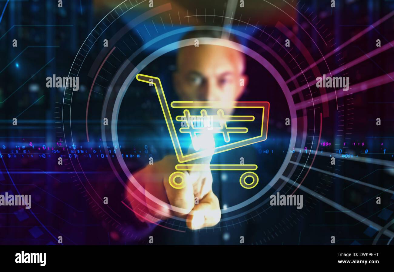 Shopping cart online retail and internet sale symbol digital abstract ...