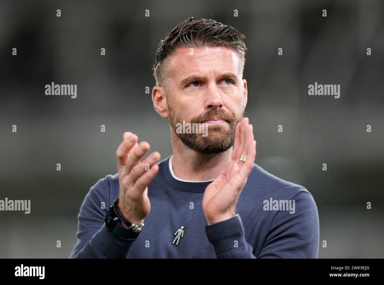 Luton Town manager Rob Edwards applauds the fans after the English ...