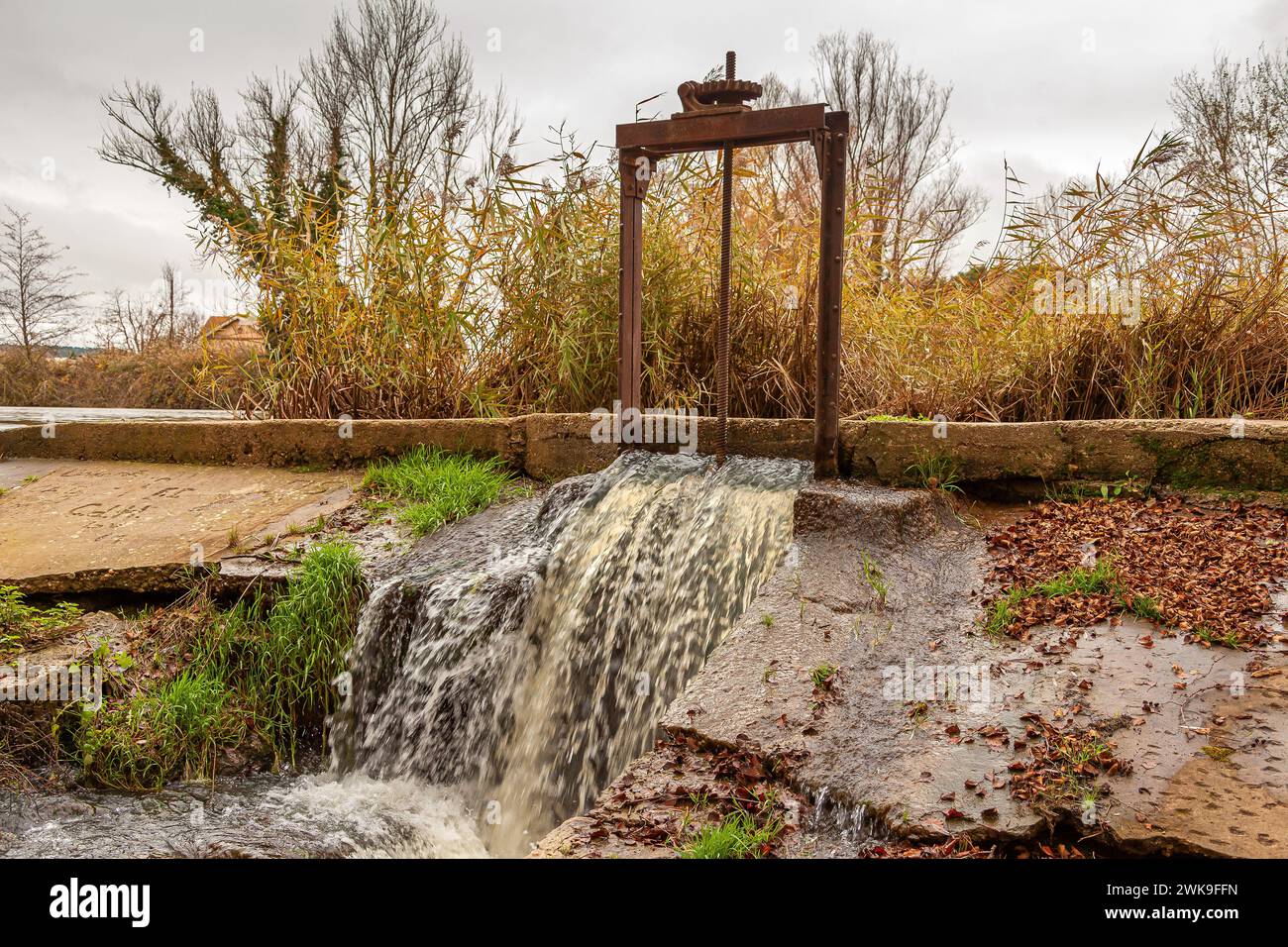 Irrigation gate that allows the passage of water in a rural area ...