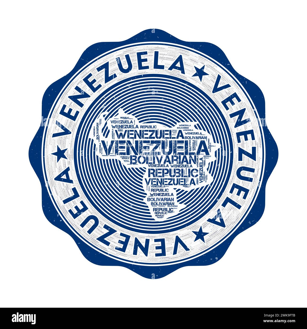 Venezuela seal. Country round logo with shape of Venezuela and country ...