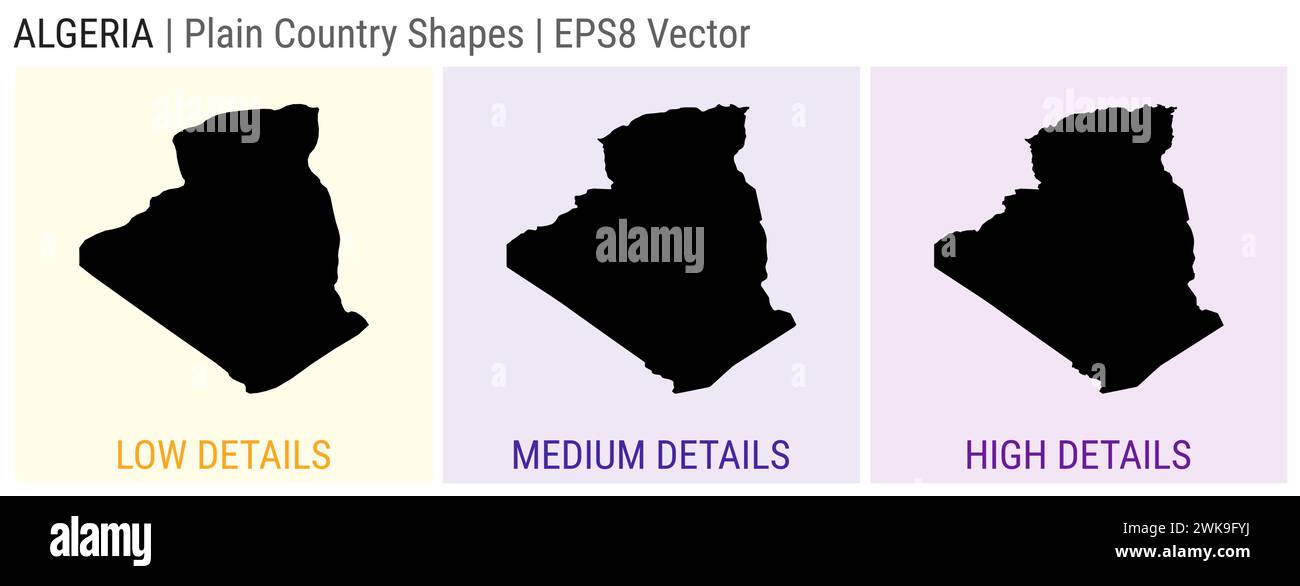 Algeria - plain country shape. Low, medium and high detailed maps of ...