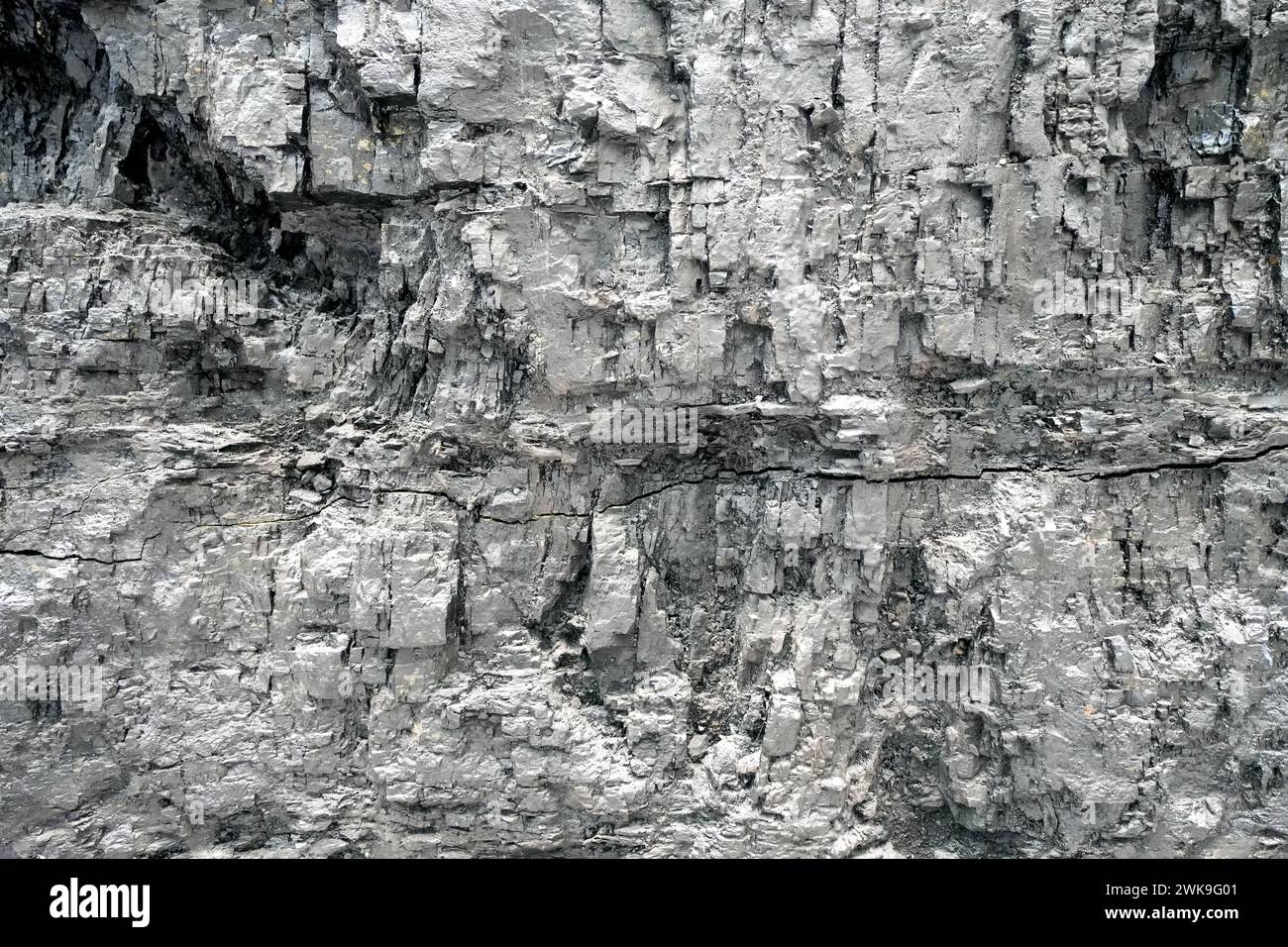 Gray wall made of coal. Coal mining area in a mine. Texture as a gray ...