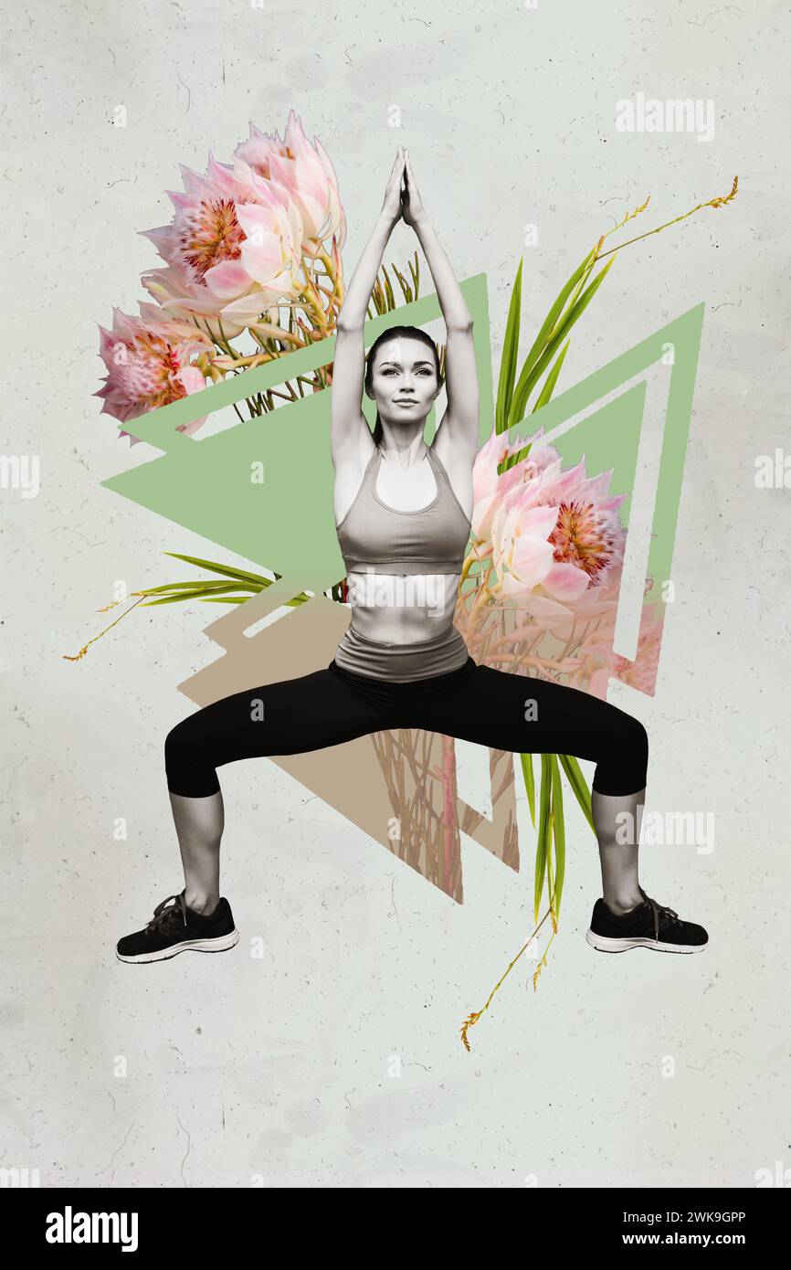 Vertical collage picture illustration monochrome effect strong powerful ...