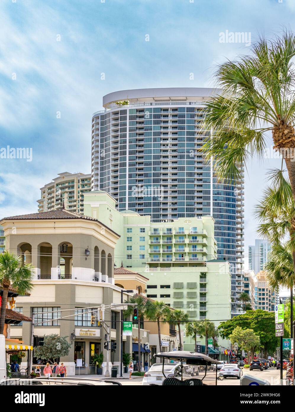 Fort Lauderdale, FL - US - Feb 7, 2024 Palm tree lined Las Olas ...