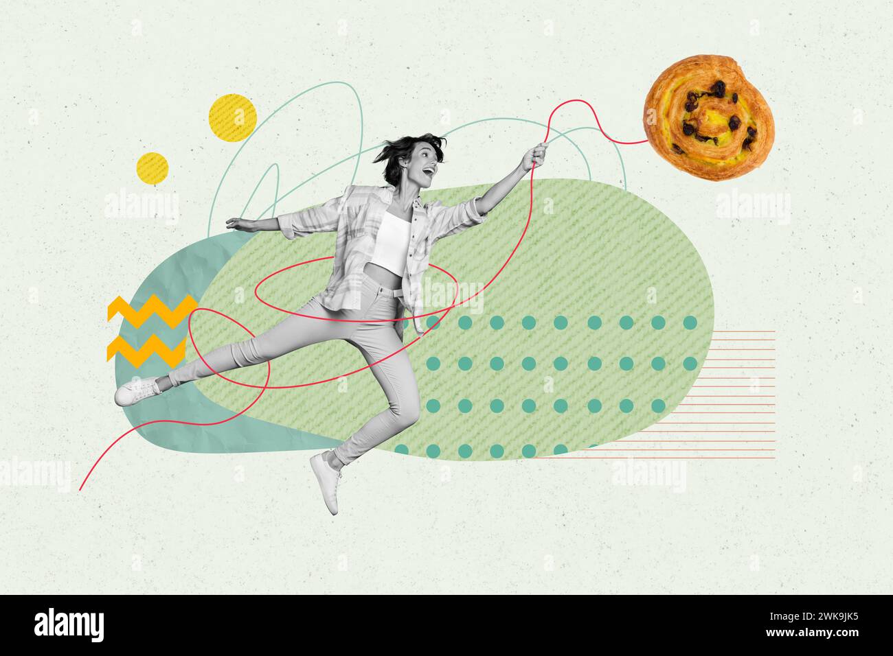 Collage creative poster monochrome effect excited happy beautiful young ...