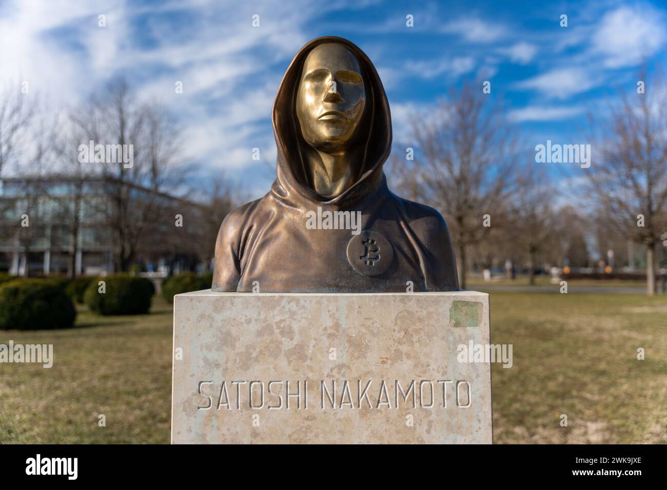 Budapest, Záhony u. 7, Hungary - February 10, 2024: Statue of Satoshi Nakamoto Stock Photo - Alamy