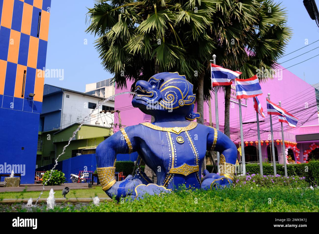 Entrance to the Siam Siam Hotel, Pattaya, Thailand. with Thai National ...