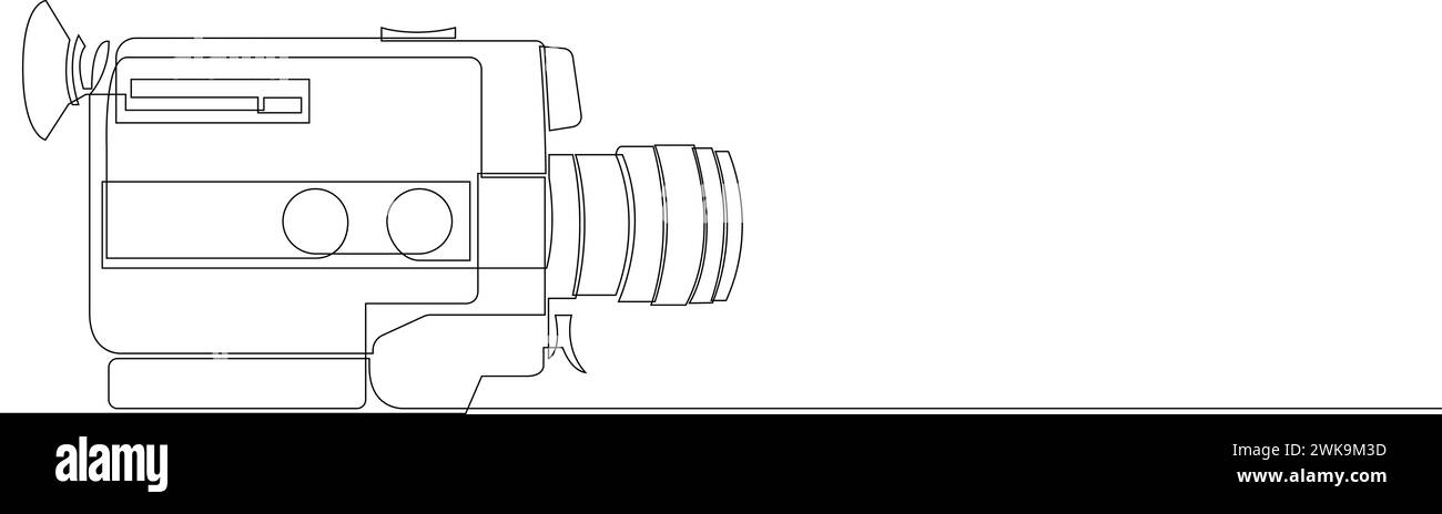 Continuous one line drawing of old vintage analog movie film camera ...