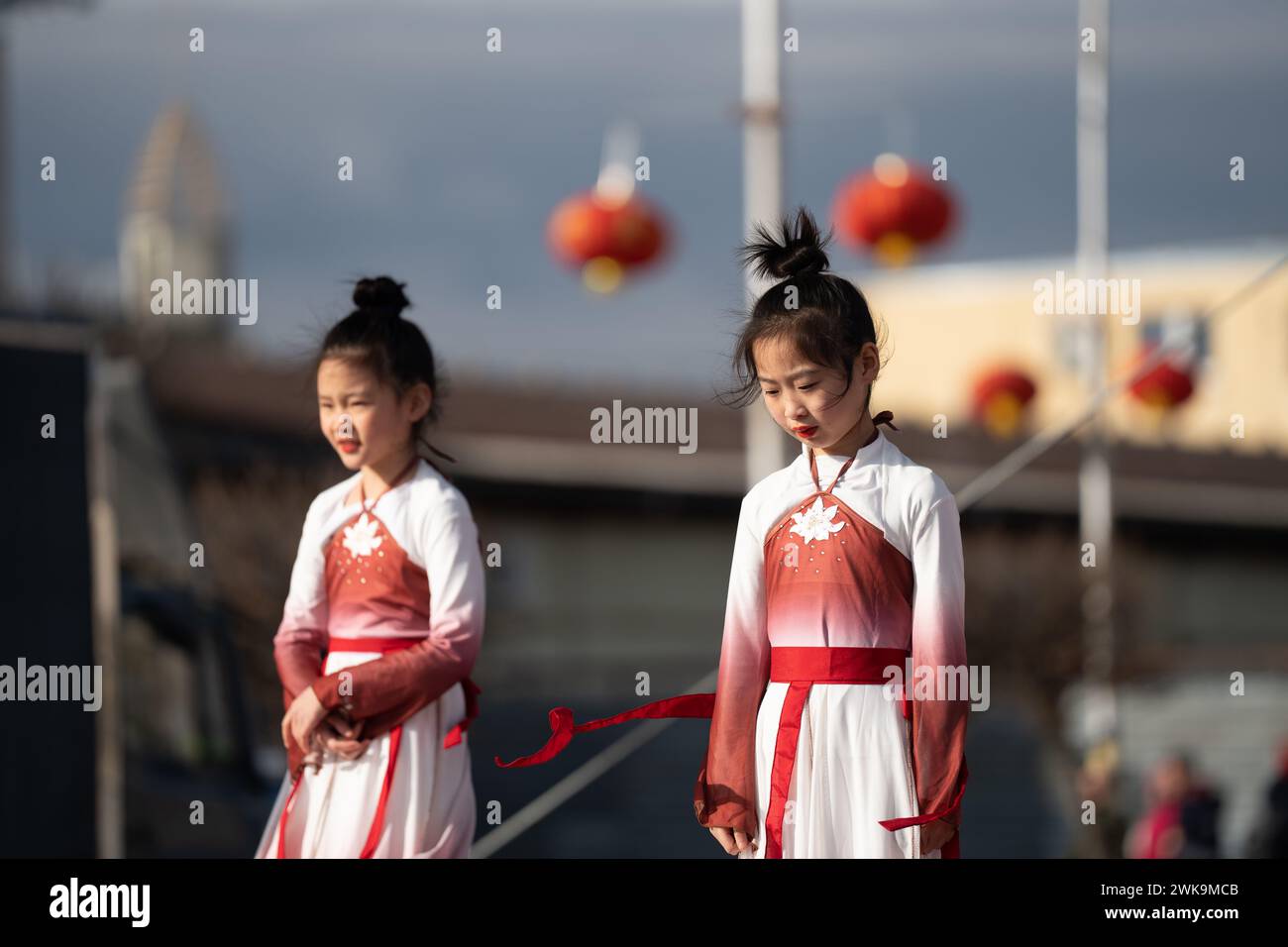 Budapest, Jegenye u. 27, Hungary - February 3, 2024: Chinese girls performance in traditional ...