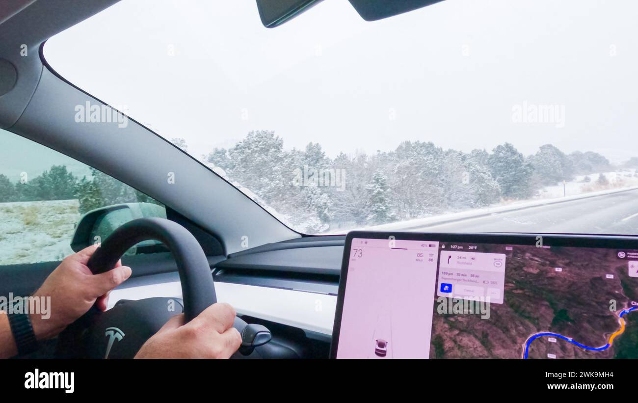 Braving a Winter Storm Driving Through Western Colorado Stock Photo - Alamy