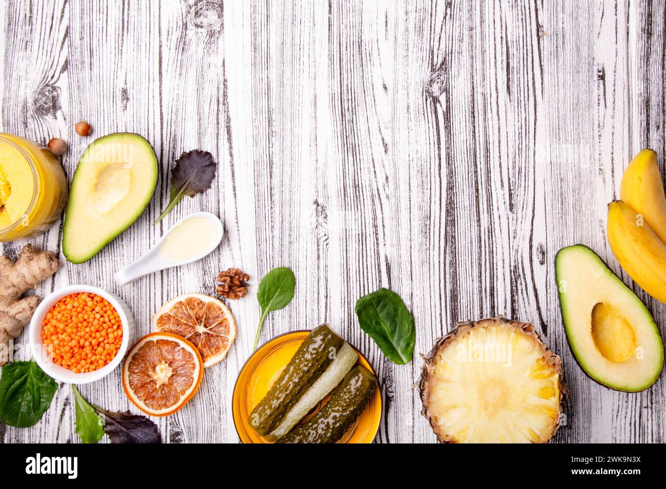 Healthy Eating - compositions of Plant-Based Ingredients on Rustic Wood ...