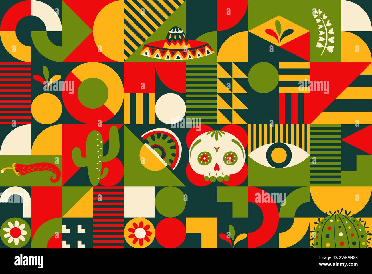 Mexican abstract poster with geometric shapes, creative collage ...