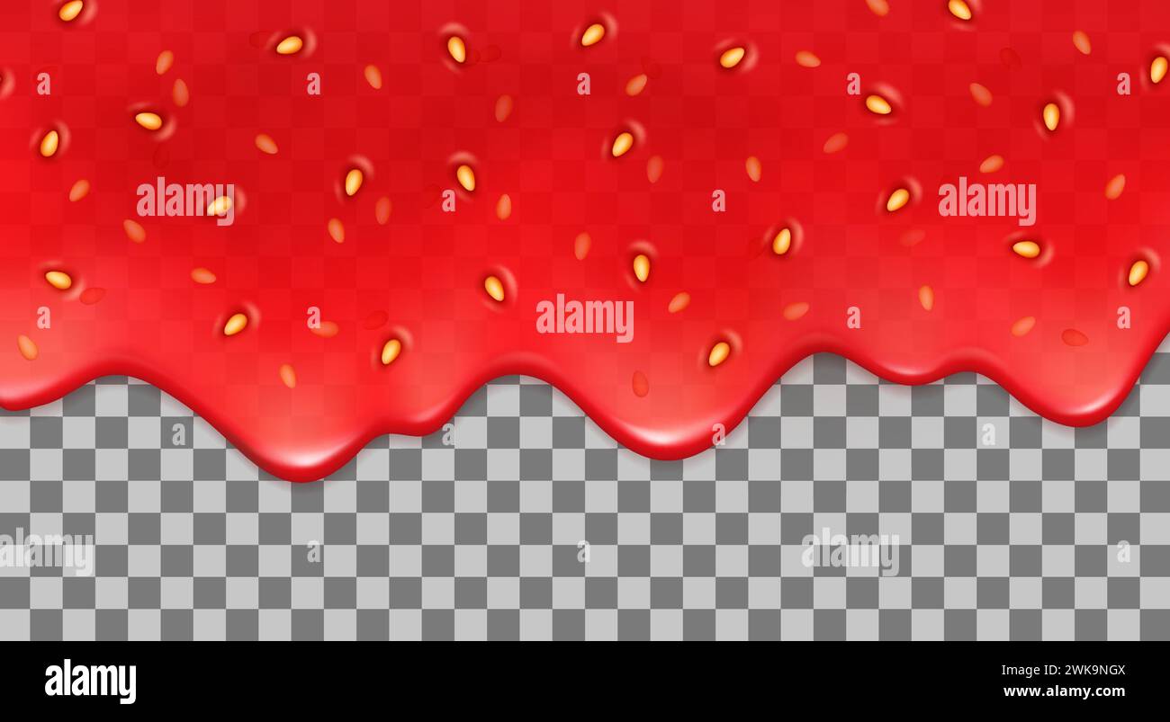 Realistic strawberry drips or fruit melt jam and berry syrup splash on ...