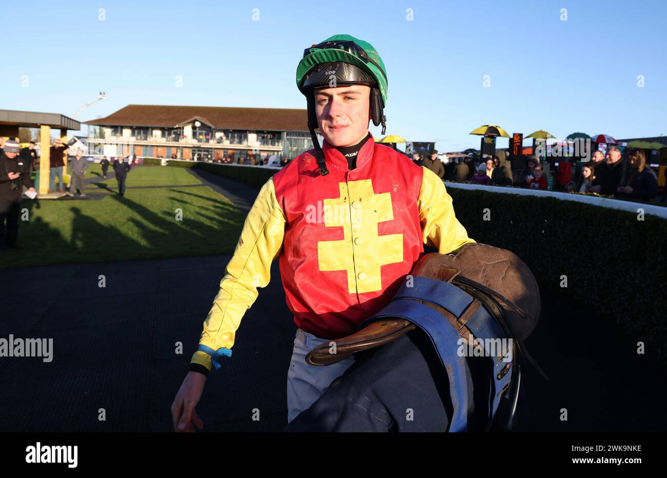 Jockey, Daniel King pictured in the winners enclosure after Young Dev ...