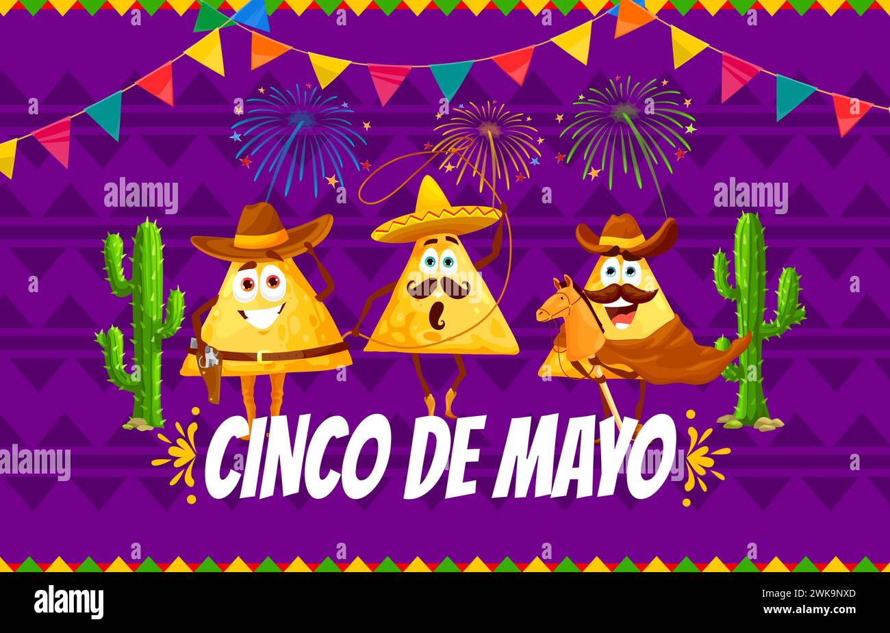 Nachos chips cowboy characters, Cinco de Mayo Mexican holiday vector ...