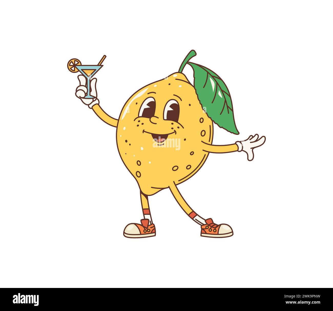 Cartoon retro lemon fruit groovy character. Isolated vector comic food ...