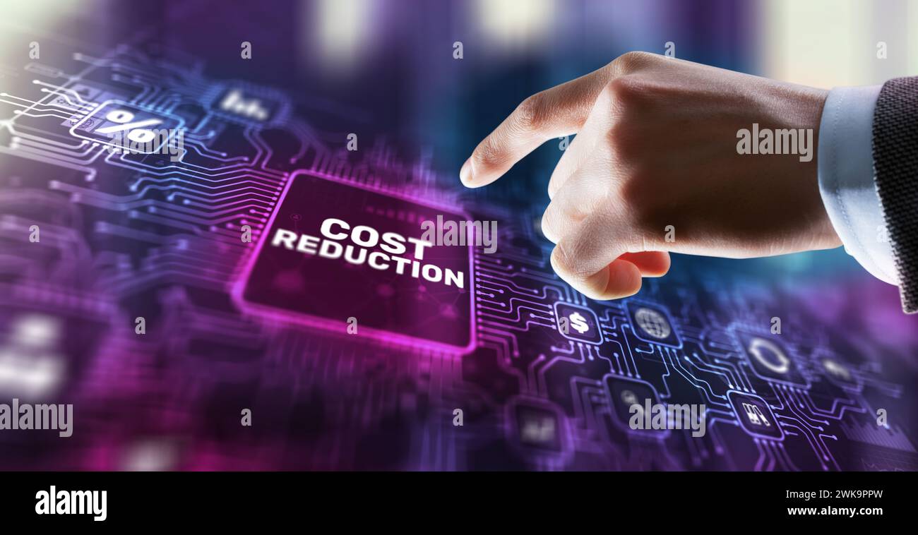 Cost reduction business finance concept. Businessman clicks virtual ...