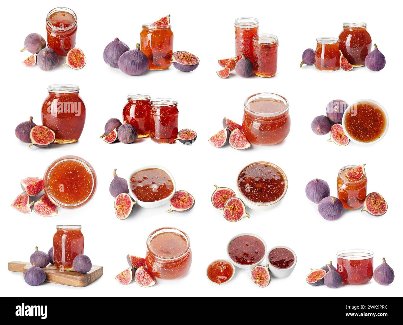 Set of sweet fig jam on white background Stock Photo - Alamy