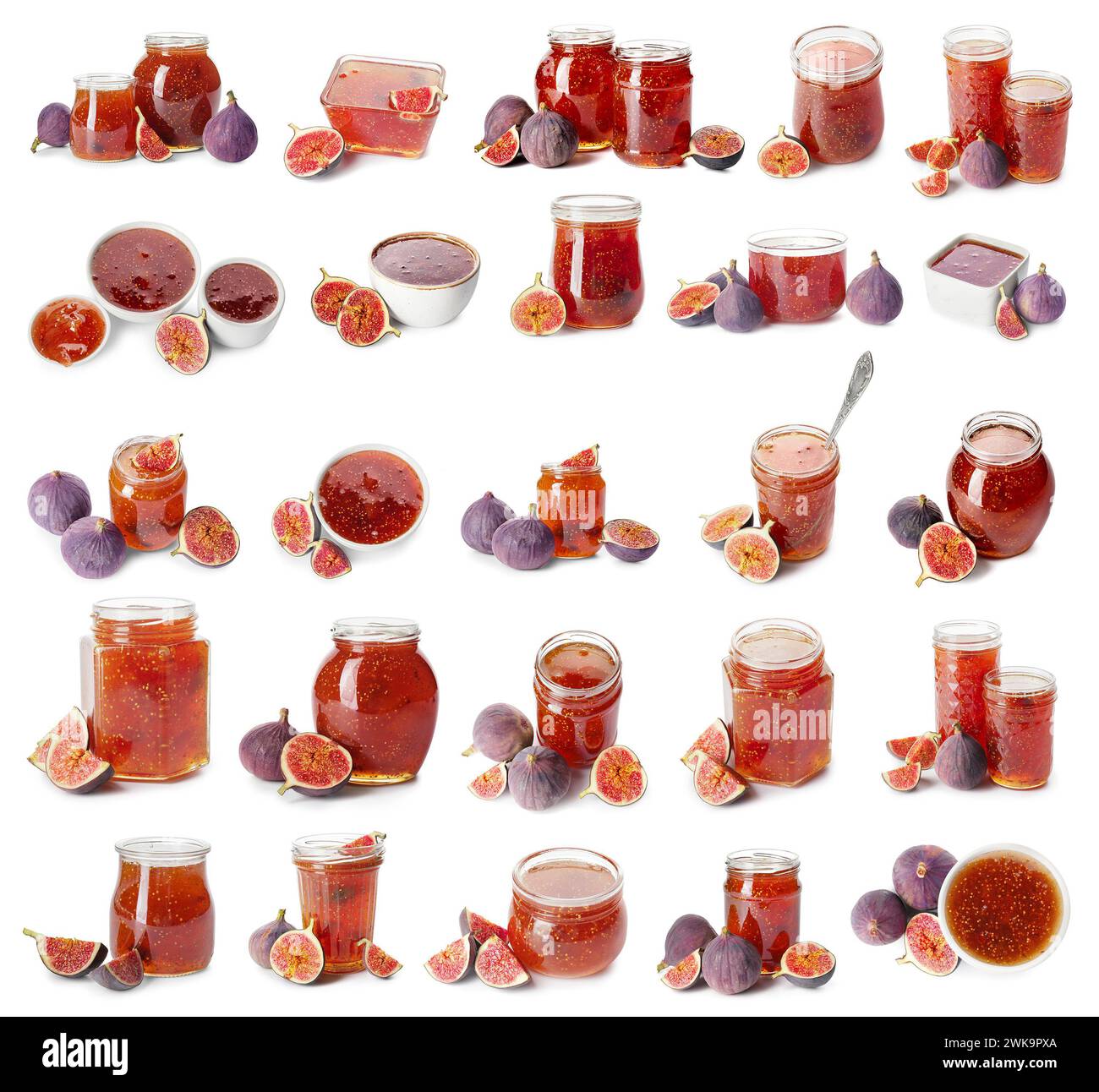 Set of sweet fig jam on white background Stock Photo - Alamy