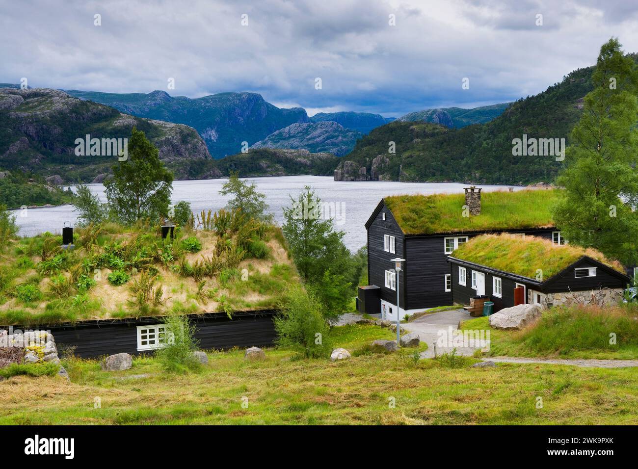 Wooden houses at Preikestolen base camp, Norway Stock Photo - Alamy