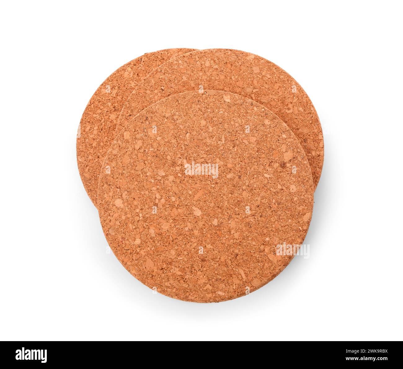 Round cork table coasters on white background Stock Photo - Alamy