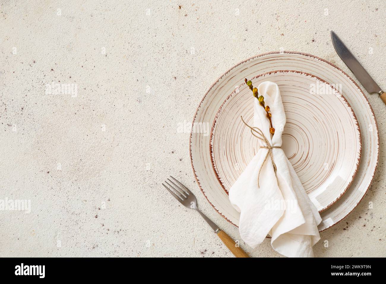 Stylish table setting on white background Stock Photo - Alamy