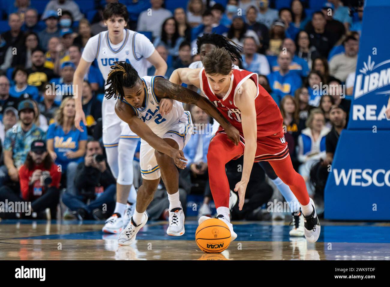 UCLA Bruins guard Dylan Andrews (2) and Utah Utes forward Jake Wahlin ...
