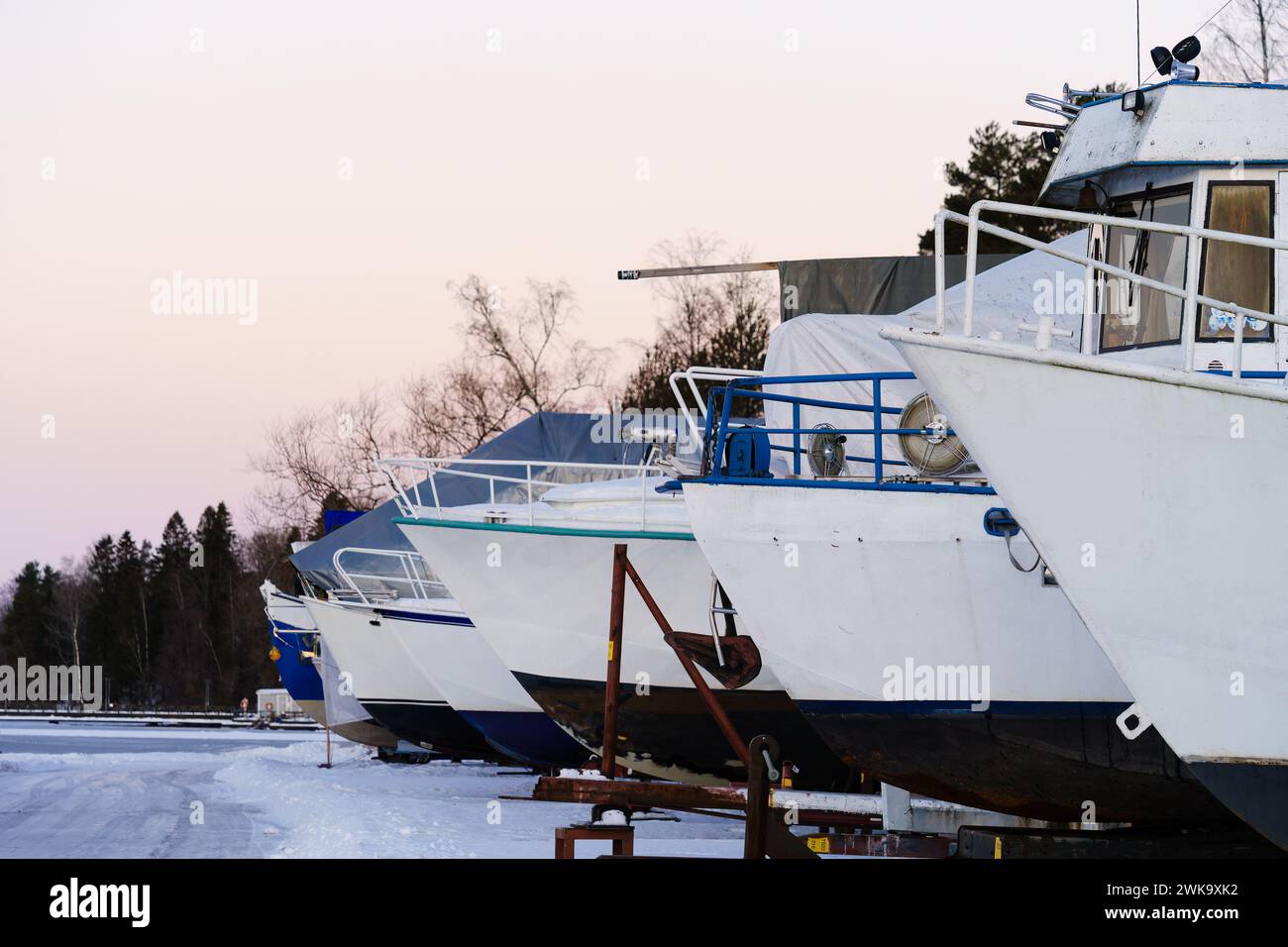 Dry docked boats at the harbor in winter Stock Photo - Alamy
