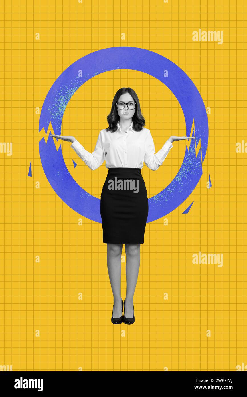 Collage artwork image of charming beautiful woman office agent ...