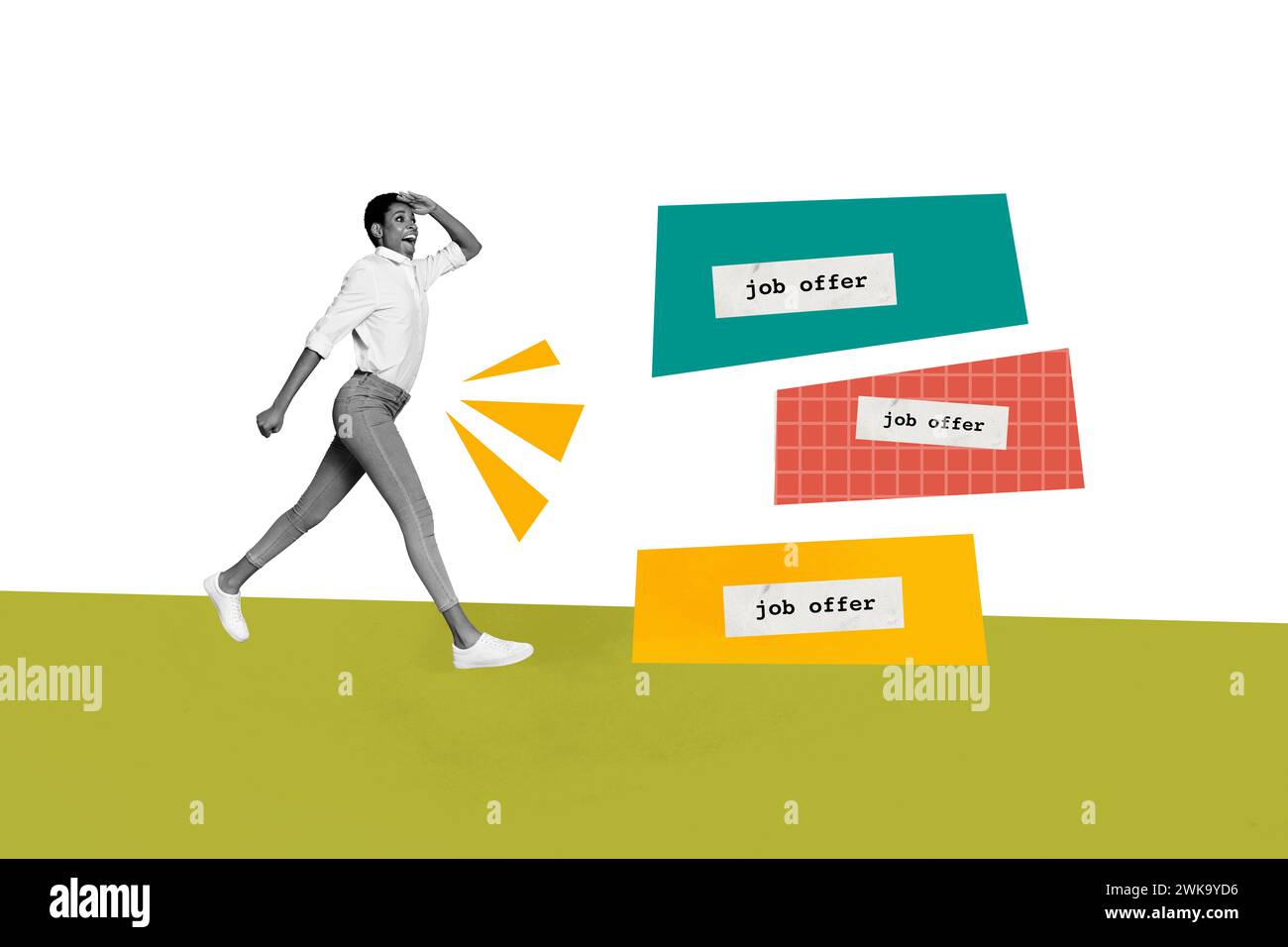 Picture collage artwork of positive glad person going looking job offer ...