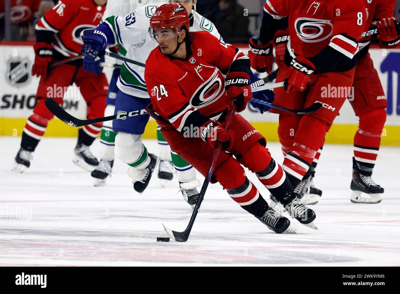 Carolina Hurricanes' Seth Jarvis (24) controls the puck against the ...