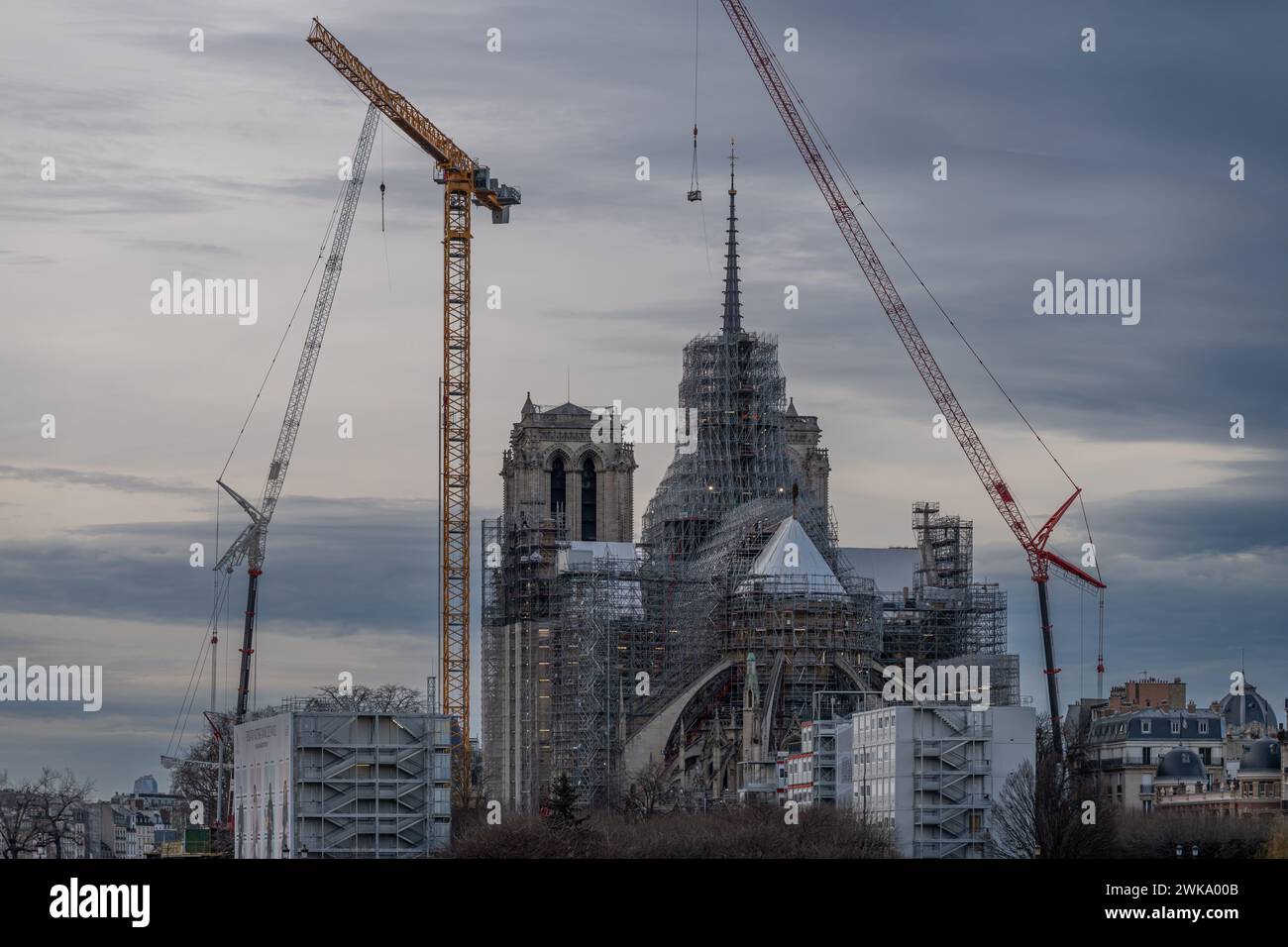 Paris, France - 02 15 2024: Notre Dame de Paris. View of the spire ...