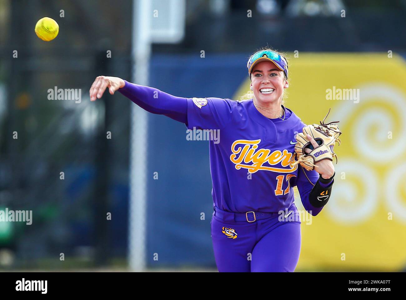 LSU infielder Taylor Pleasants (17) throws a ball to a teammate against ...