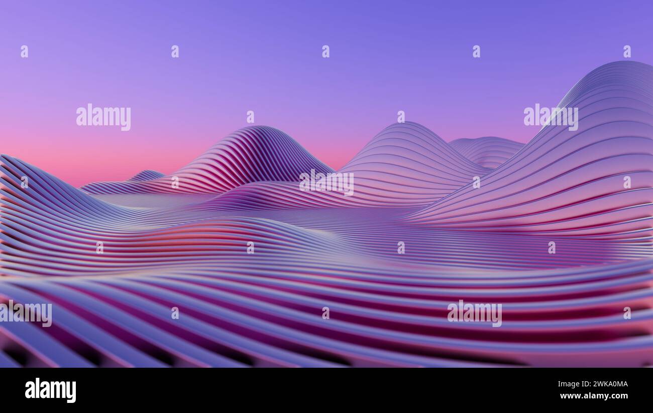 This captivating image features a retro wave landscape illuminated by ...