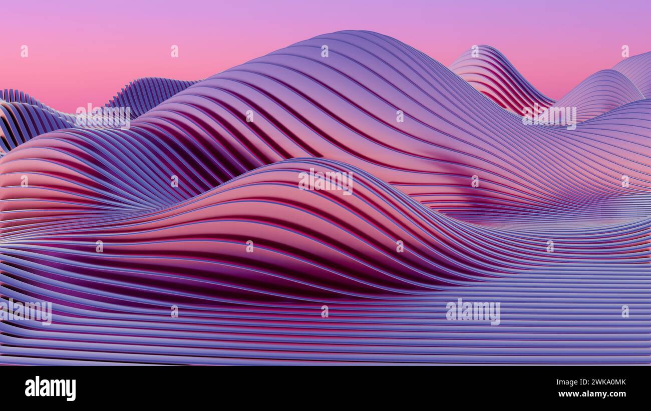 This captivating image features a retro wave landscape illuminated by ...