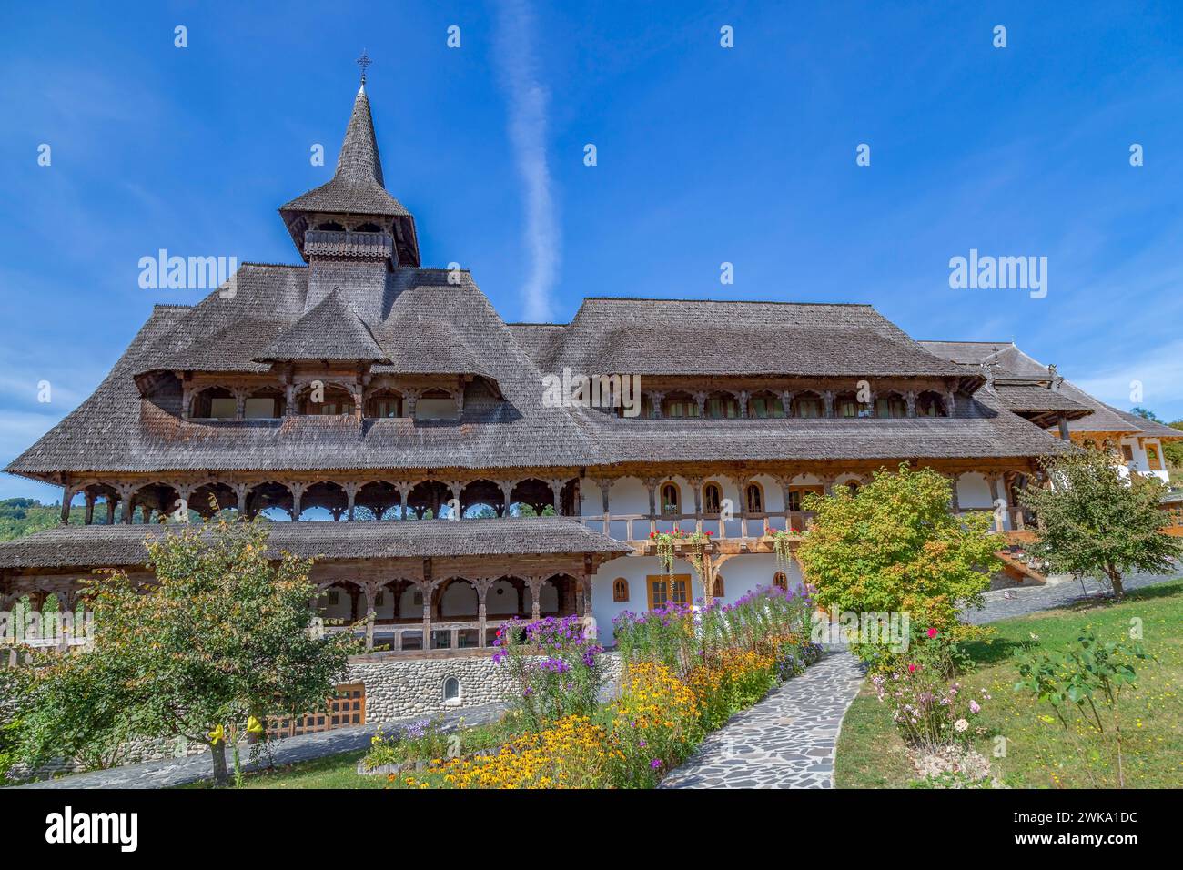Buildings in the Barsana monastic complex, Maramures, Romania. The ...