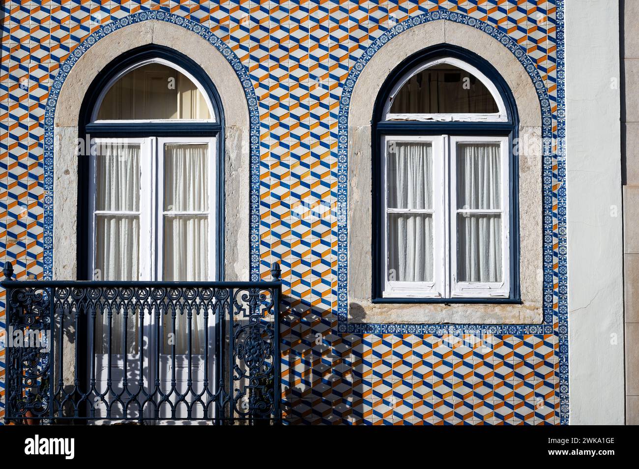 Historic building covered in colorful azulejos in Lisbon, Portugal ...