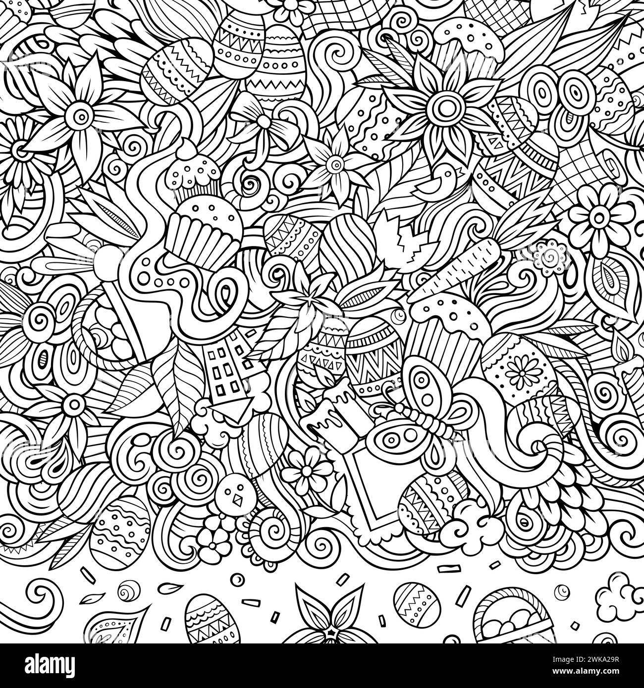 Happy Easter vector doodle border illustration Stock Vector Image & Art ...