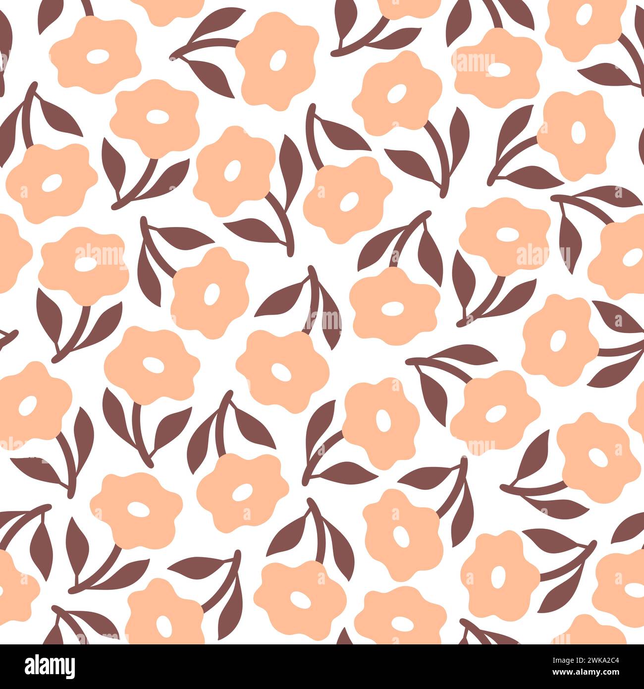 Floral pattern in scandinavian style. Cute flowers with warm peach tone ...