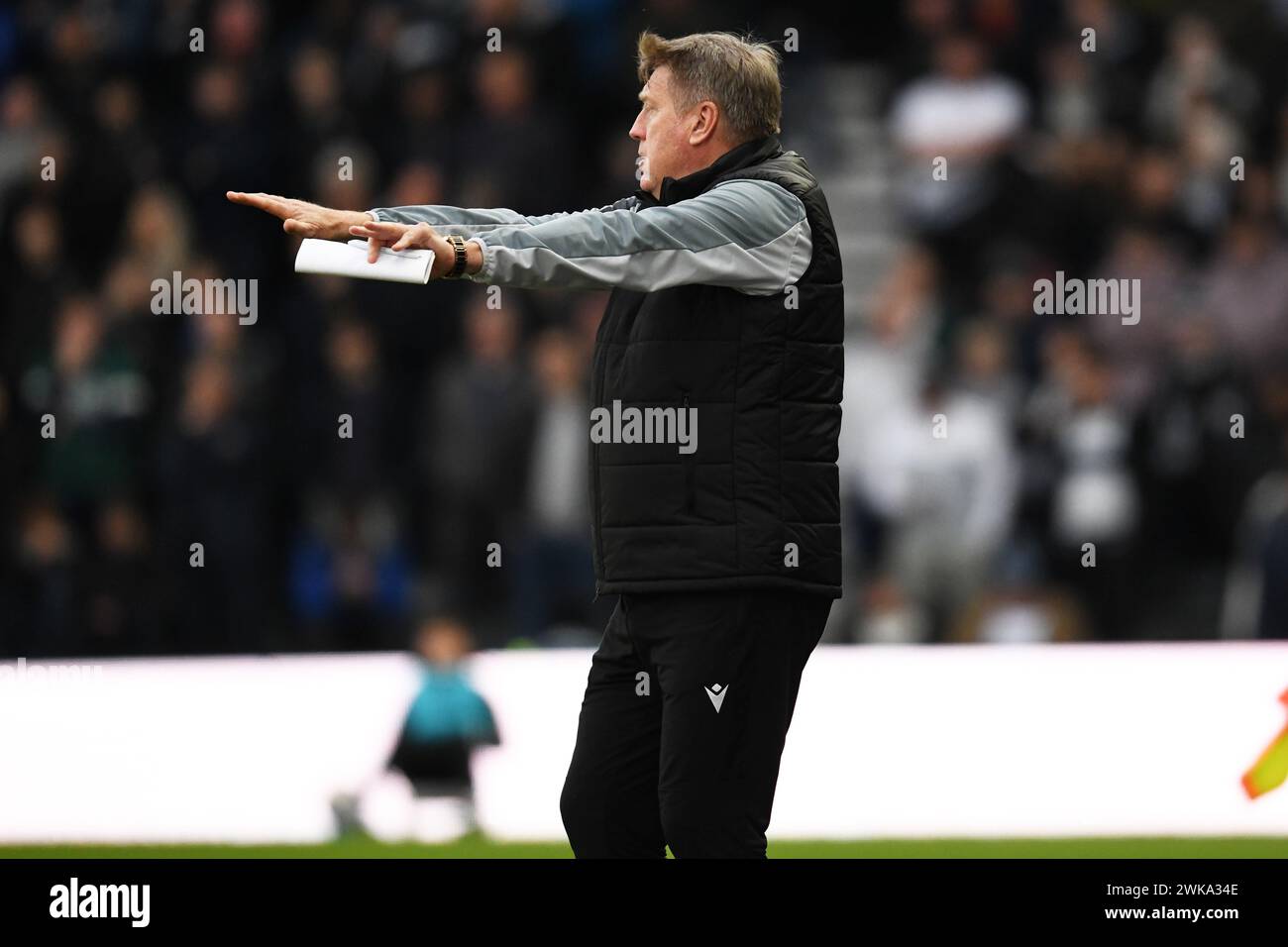 Derby, UK. 17th Feb, 2024. Stevenage Assistant Manager Paul Raynor ...