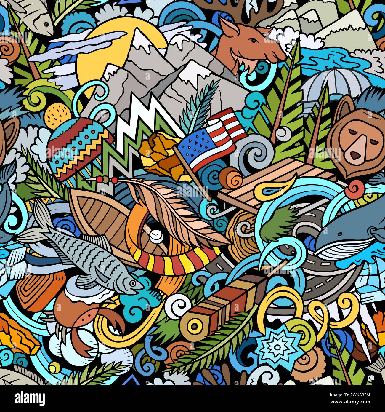 Cartoon doodles Alaska seamless pattern Stock Vector Image & Art - Alamy