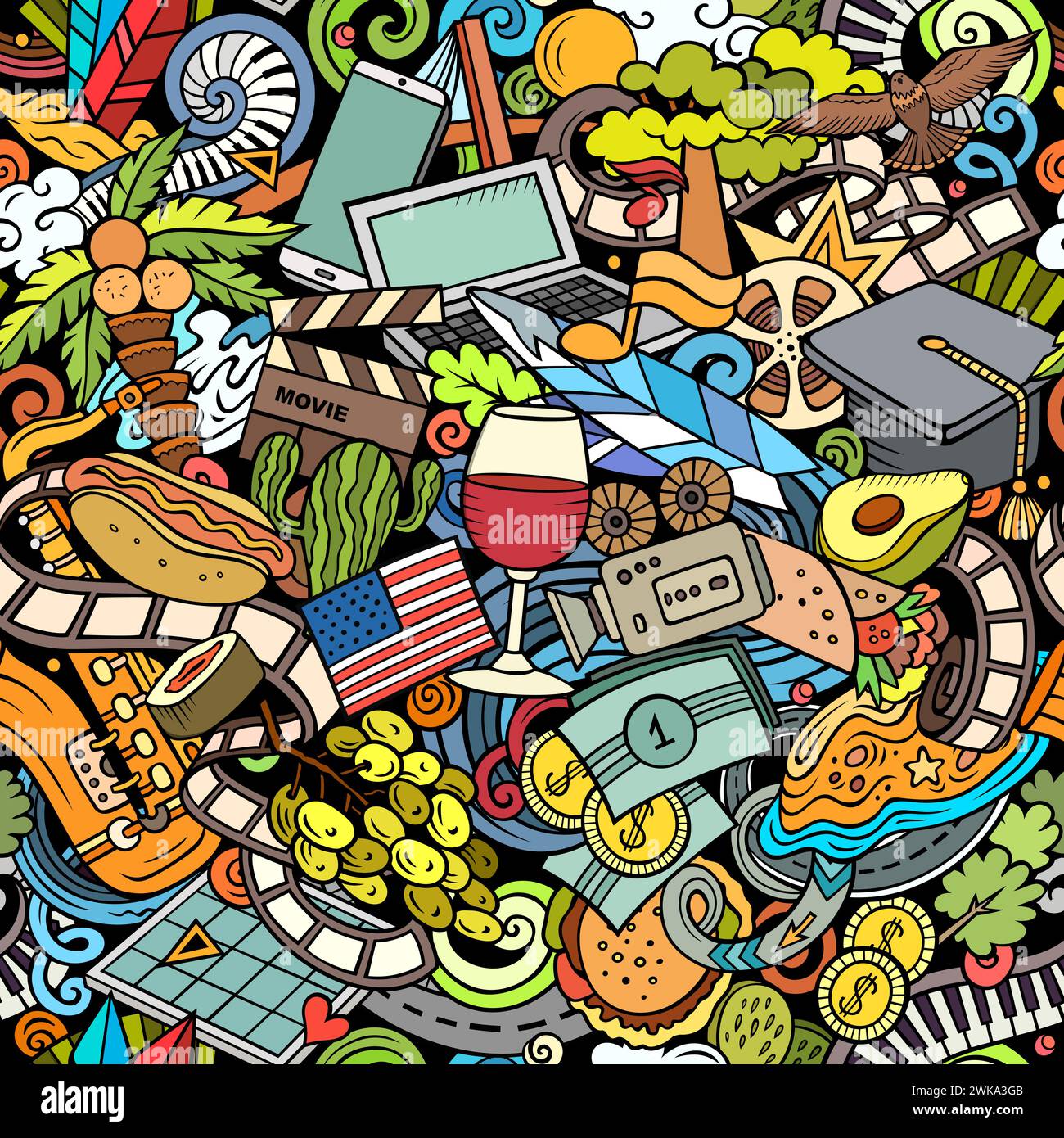 Cartoon doodles California seamless pattern Stock Vector Image & Art - Alamy