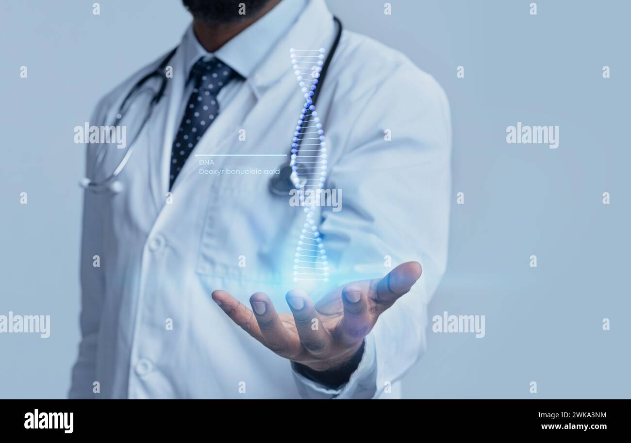 Medical doctor genetic holding DNA chain in his hand, collage Stock ...