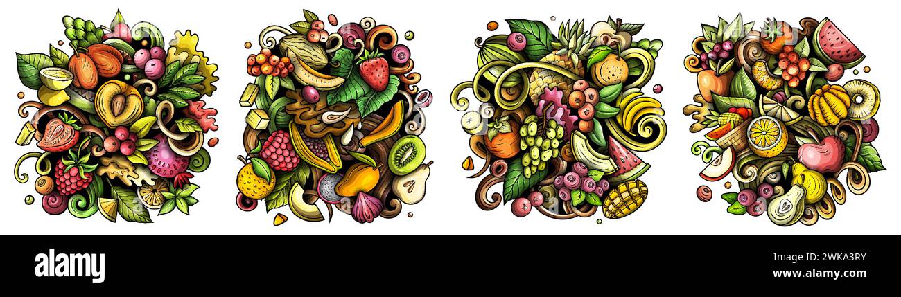 Fresh fruits cartoon vector doodle designs set Stock Vector Image & Art ...