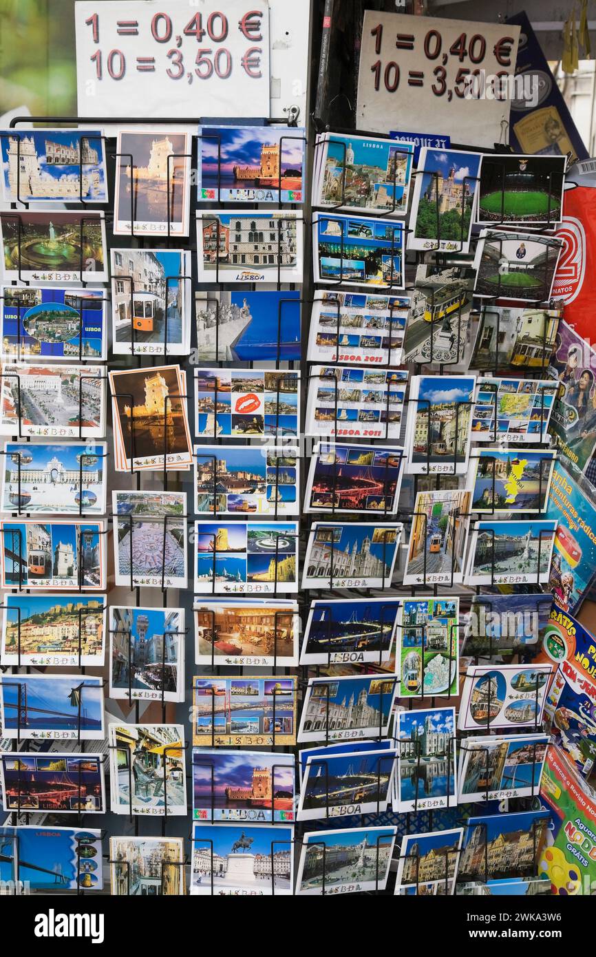 Freestanding upright metal rack with picture postcards for sale, Lisbon ...