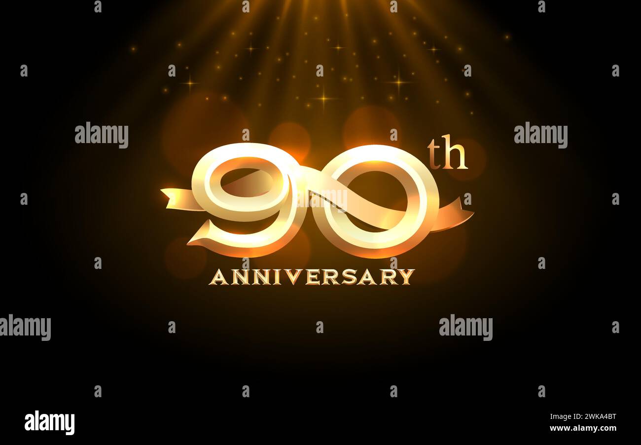 Anniversary 90th year, golden celebration, birthday event. Vector Stock ...