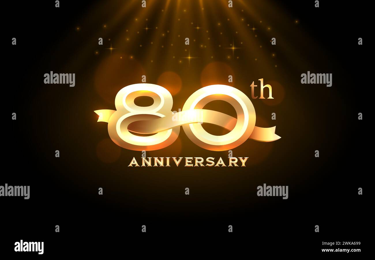 Anniversary 80th year, golden celebration, birthday event. Vector Stock ...