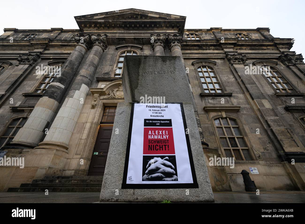 19 February 2024, Saxony, Dresden: A poster with the inscription ...