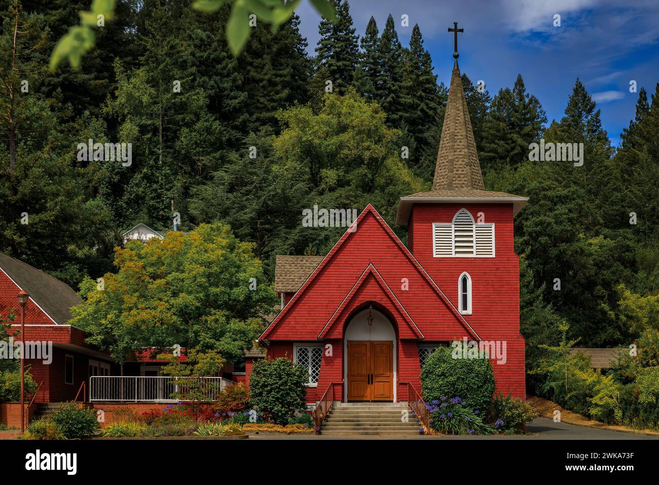 Restored red facade of Saint Philip the Apostle, Roman Catholic Church ...