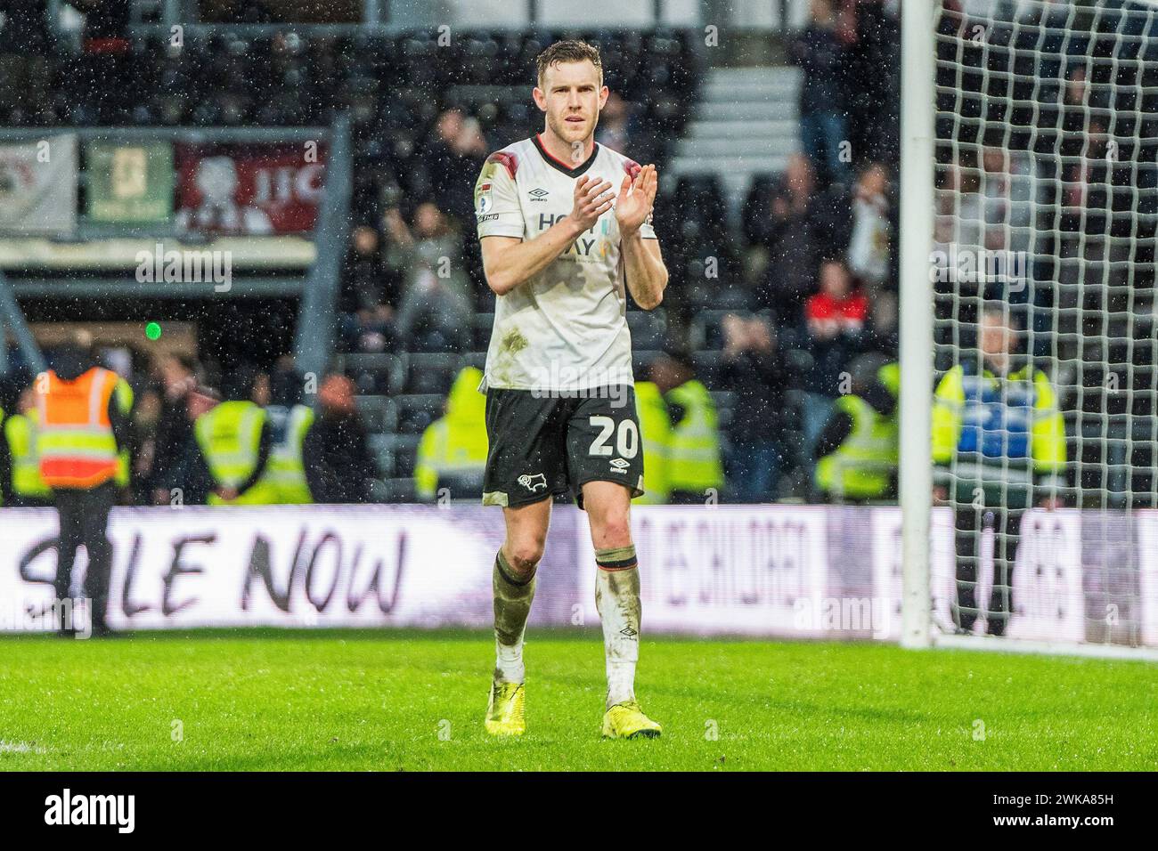 Derby County defender Callum Elder (20) applauds the fans during the ...